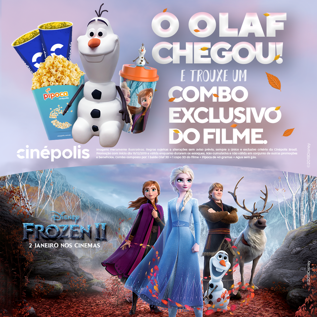 Olaf é tema do combo personalizado de Frozen 2 pela Cinépolis