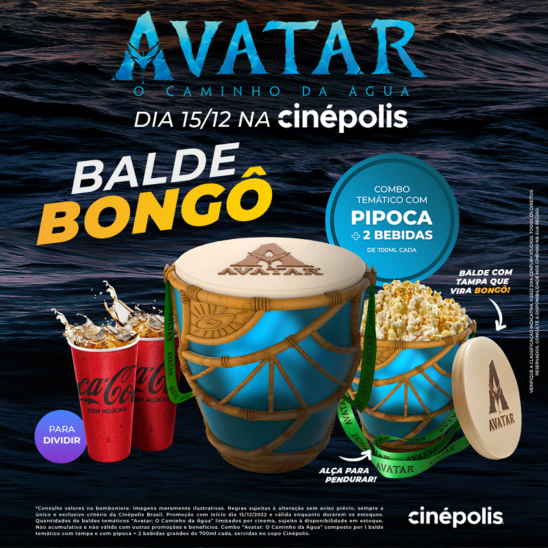 Cinépolis anuncia combo de Avatar 2 com balde que vira bongô